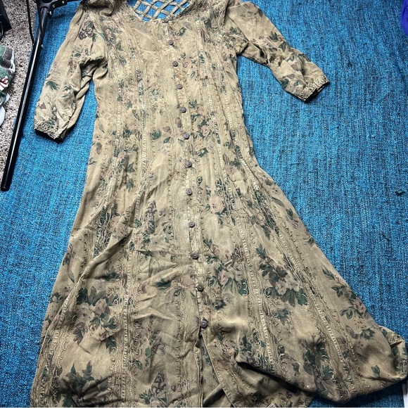Vintage | Dresses | Vintage Boho Gypsy Floral Lace Back Button Front ...